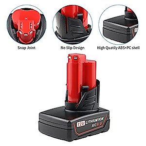 Powerost 2Packs 6Ah 12V Replacement Battery Compatible with Milwaukee M12 48-11-2410 48-11-2420 48-11-2411 48-11-2401 48-11-2402 Cordless Power Tools Battery, 5.47x5.04x4.09 inches