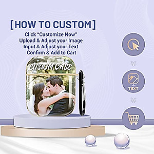 Custom Airpod Case, Flexible PC Protective Case with Keychain for Airpod 1 and 2, Customize Airpod Cover with Your Photo & Text & Name, Personalized Gift for Men Women