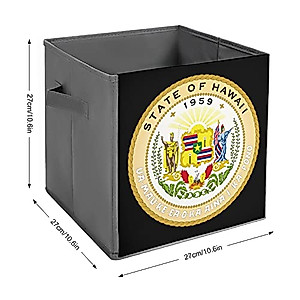 Hawaii State Flag Seal Foldable Storage Bins Printd Fabric Cube Baskets Boxes with Handles for Clothes Toys, 11x11x11