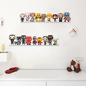 Famyards 24 inch Clear Acrylic Floating Shelves Wall, Bookshelf for Kids, Magazine Rack, Picture Ledge Shelf Storage of Books,Picture,Toys, Vinyl Records and Small Ornaments on Wall, Pack of 4