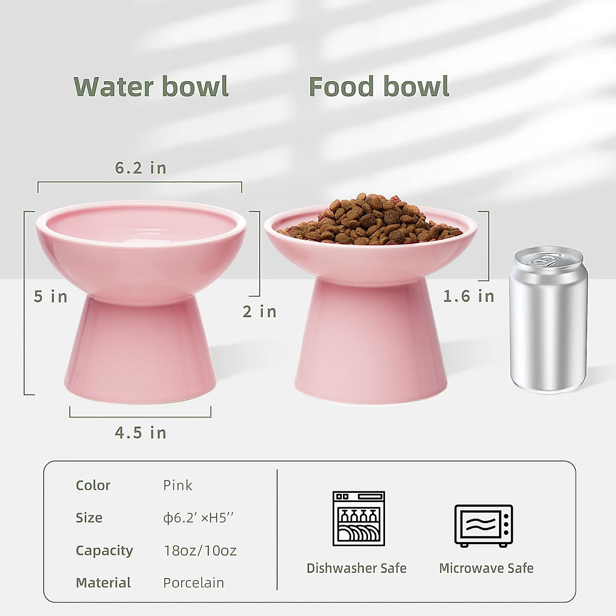 CEEFU 2 Extra Wide Elevated Cat Food Bowl, Ceramic Cat Bowls for Food and Water, Wide Shallow Cat Food Dish, Whisker Fatigue, Lead & Cadmium Free, Great Height for Cat, Pink
