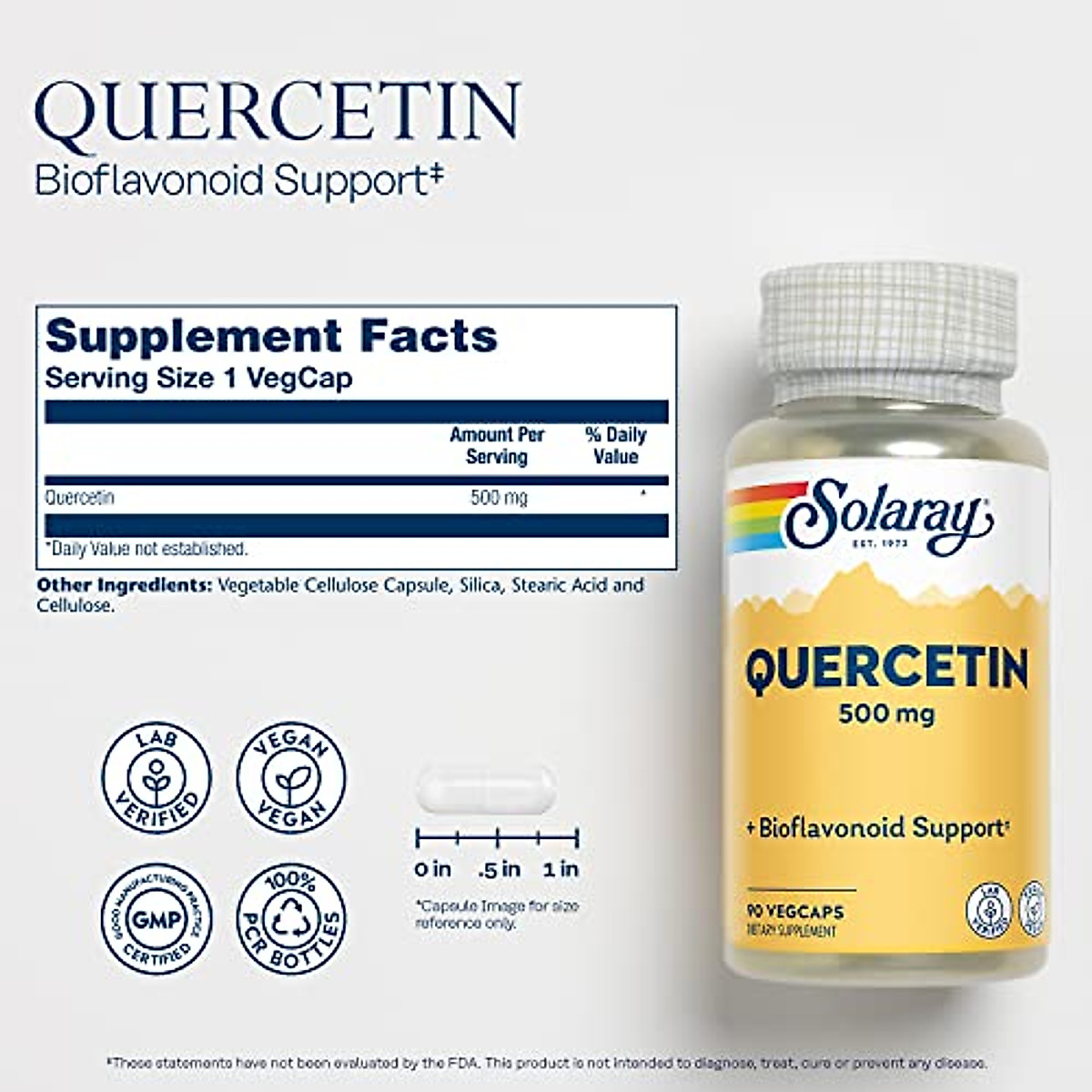 SOLARAY Quercetin 500 mg, Supports Sinus, Respiratory, Immune Function & Normal, Healthy Uric Acid Levels, 90 VegCaps
