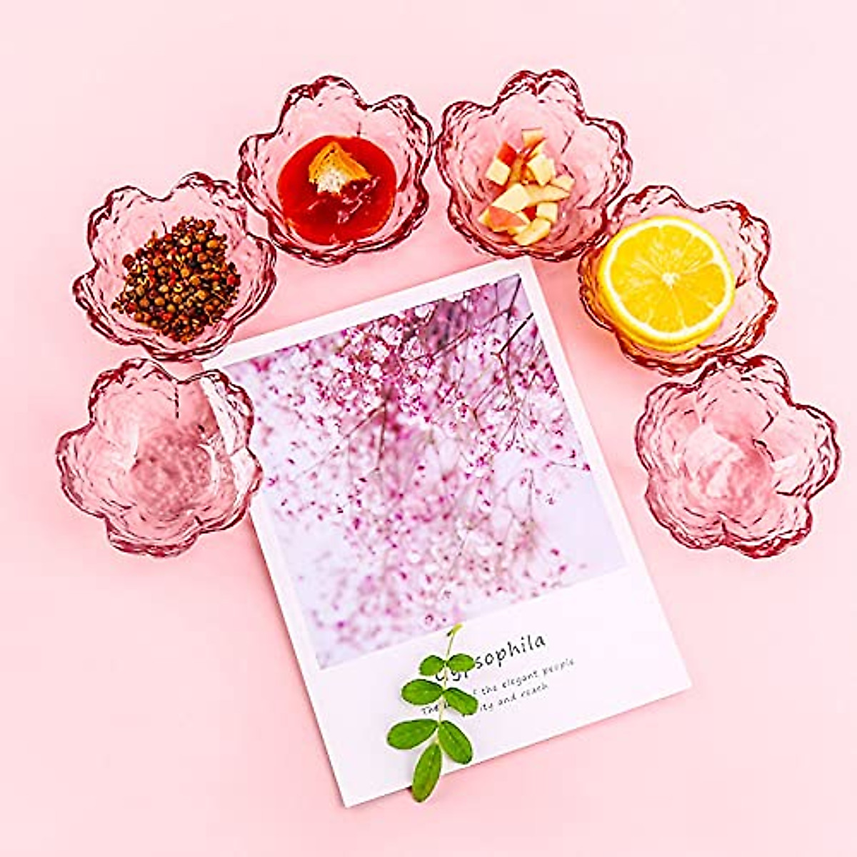 4pcs Glass Sakura Shape Small Seasoning Dishes Dipping Bowls Appetizer Plates,3.4inch