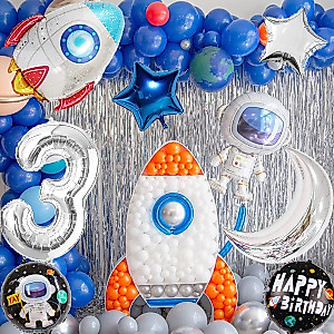 10 PCS Space Theme 0-9 Birthday Balloons Decoration, Big Foil Mylar Number 0 Astronaut Spaceman Rocket Moon Star Balloons for Boy Space Galaxy Theme Birthday Party Supplies
