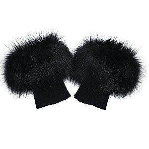 LA CARRIE Women Faux Fur Plush Leg Warmers Short Furry Fuzzy Leg Cuffs Girls Winter Knitted Boot(Black)