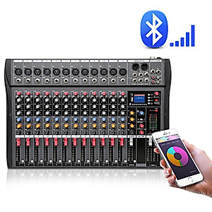 Pro 12 Channels Live Audio Mixer Bluetooth USB DJ Sound Mixing Console with 3 Stage Equalization Regulate 6 Modes Of Music for Family Ktv,Campus Speech,Meeting Etc