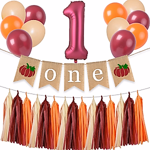 Gankbite Burgundy Pumpkin Fall 1st Birthday Party Girl One Cake Smash Burlap Banner Paper Tassel Balloon Fall Birthday Decorations