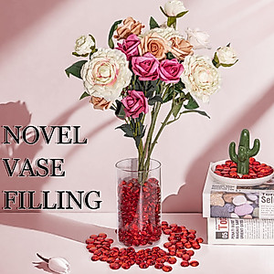 Meschett 50PCS Mini Glass Gems,Red Mancala Stones Flat Bottom Marble Beads for Home Decorative Art Craft Vase Filler(0.5"~0.7")