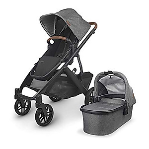 UPPAbaby Vista V2 Stroller- Greyson (Charcoal Melange/Carbon/Saddle Leather) + Upper Adapters + RumbleSeat V2- Greyson (Charcoal Melange/Carbon/Saddle Leather)
