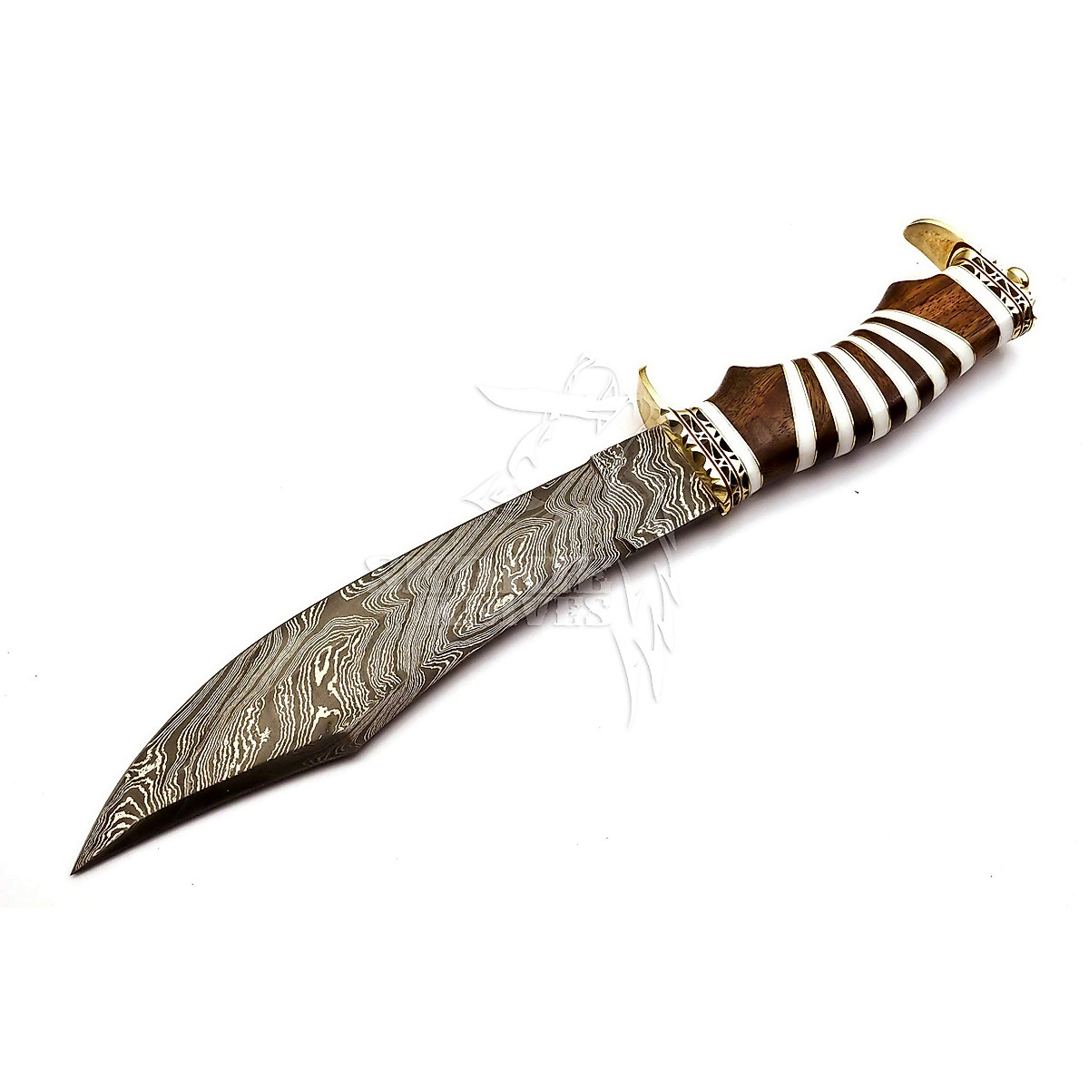 Skokie Knives Custom Hand Made Damascus Steel Hunting Knife Handle Camel Bone (Brown)