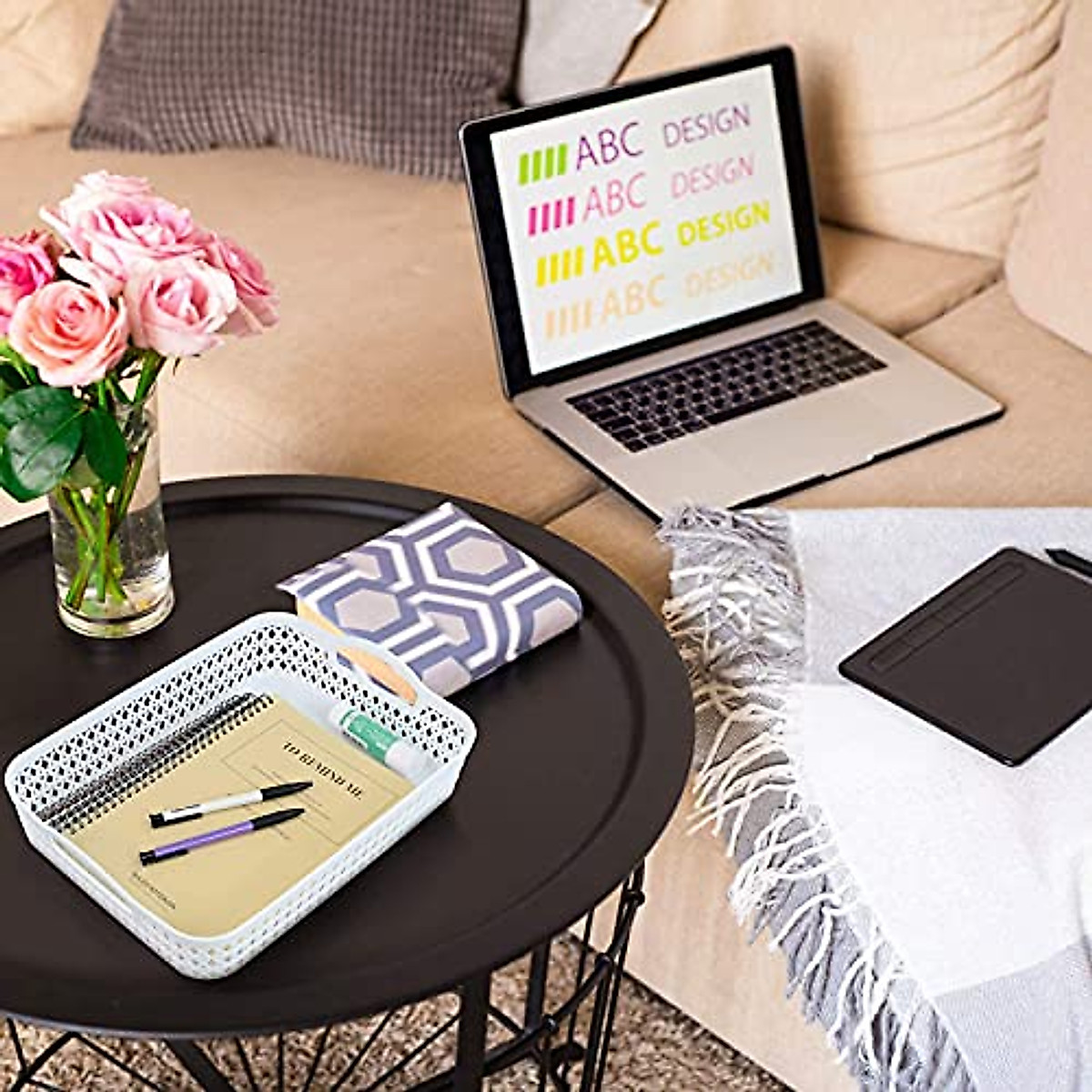 Saedy White A4 Paper Storage Baskets, Plastic Organizer Basket Tray, Set of 6