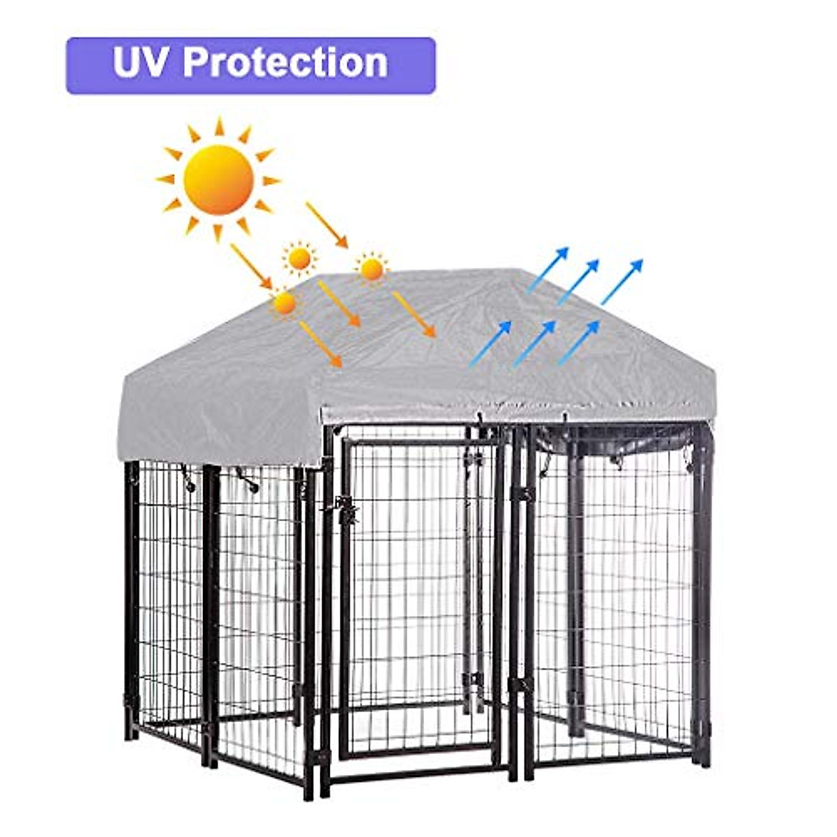 Welded Wire Dog Kennel Heavy Duty Playpen Included a Roof & Water-Resistant Cover 4'x4'x4.3'