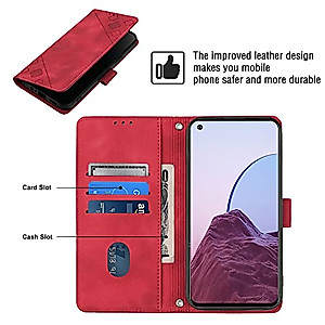 ONV Wallet Case for OnePlus Nord N20 5G - Solid Color Skin Flip Phone Case with Wrist Strap Card Holder Magnet Leather Shell Flip Stand Cover for Oppo Reno 7Z 5G / A96 5G / Reno 8 Lite 5G [005] -Red