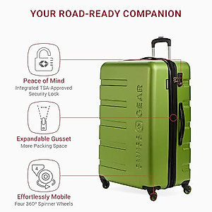 SwissGear 7366 Hardside Expandable Luggage with Spinner Wheels, Green, Checked-Large 27-Inch