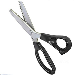 Fabric Pinking Shears Craft Scissors，Serrated Scalloped stainless Steel Handled Professional Sewing black Scissors, Scissors for Leather , Tailoring, Paper Crafts Hand shears etc. (Scalloped10mm)