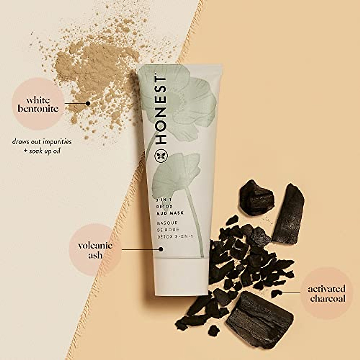 Honest Beauty 3-in-1 Detox Mud Mask with Activated Charcoal & Jeju Volcanic Ash + Manuka Honey & Shea Butter | Cruelty Free | 2.8 Fl Oz