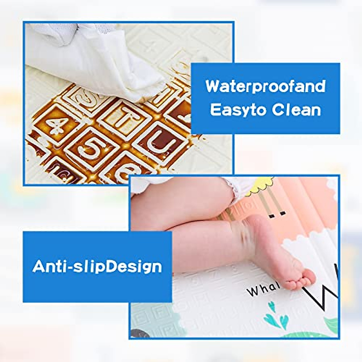 Baby Play Mat Foam Playmat for Baby Reversible Foldable Waterproof Soft Foam Extra Large Alphabet Baby Mat for Floor Playmat for Babies and Toddlers with Travel Carry Bag(79 x 59 x 0.4 in)