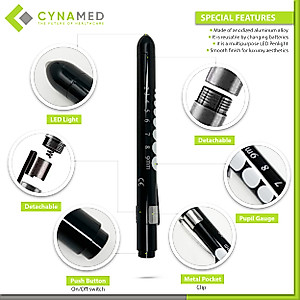 Cynamed Pen Light with Pupil Gauge LED Penlight for Nurses Doctors, Reusable Medical Penlight for Nursing Students (Purple)