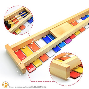 CeleMoon 15 Tone Natural Wooden Xylophone for Kids Toddler with Multi-Colored Metal Bars, Music Instrument for Preschool Educational Learning Toys for Children Boys Girls