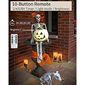 SHYMERY Halloween Decorations Indoor,Halloween Candles with Remote Timer,Skull,Spider Web,Crow Decor Raven Decals,Battery Operated Canldes for Table Witchy Bathroom Kitchen Spooky Home Decoration