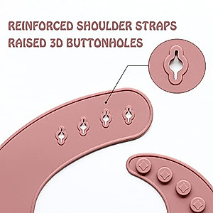 Ginbear Silicone Bibs for Babies Girl, Waterproof Baby Feeding Bibs with Food Catcher Pocket, Adjustable Silicon Bibs for Toddlers (Mauve/Baby Pink)