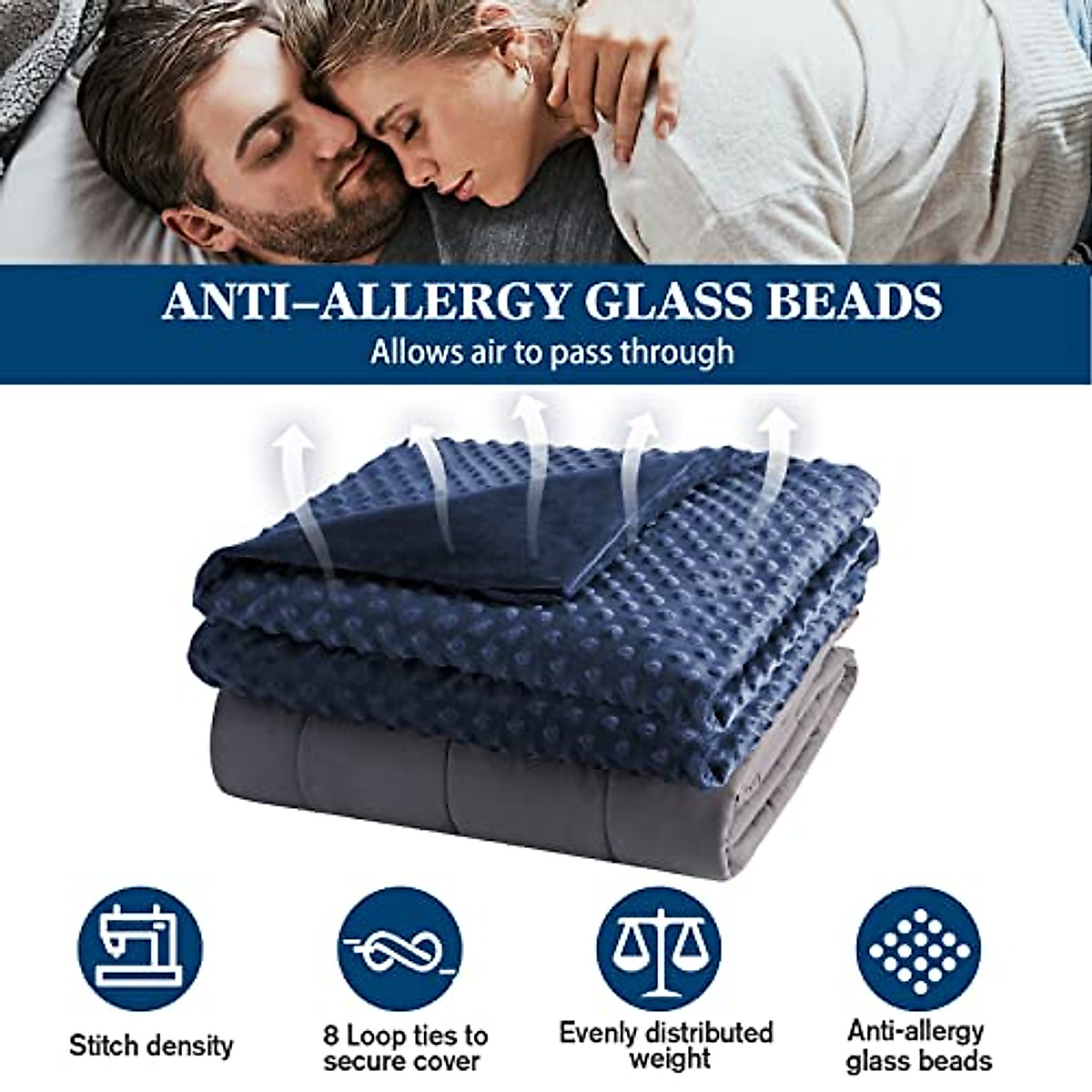 yescool Weighted Blanket with Removable Cover, Weighted Blanket Queen Size 20lbs 60"x80"for Adults, Heavy Blanket with Minky Duvet Cover,Warm Cozy Thick Throw Blanket with Premium Glass Beads (Blue)