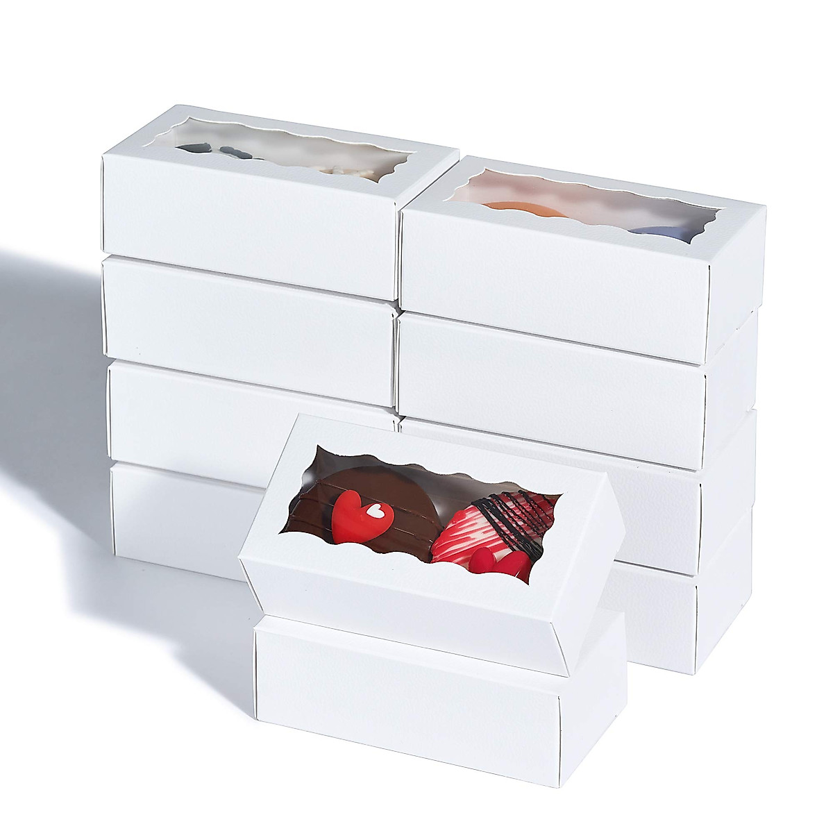 JCXPACK 50PCS 4.17 x 2.16 x 1.37 Inches White Macaron Gift Boxes for 2, Chocolate Covered Ores Boxes, Macaron Packaging for Wedding, Party, Thank You Favors