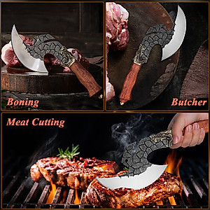 ROCOCO Bone Cleaver Heavy Duty Bundle with Sharp Meat Cutting Knife Butcher Boning Chopping Viking Gift Men Hunting BBQ Camping