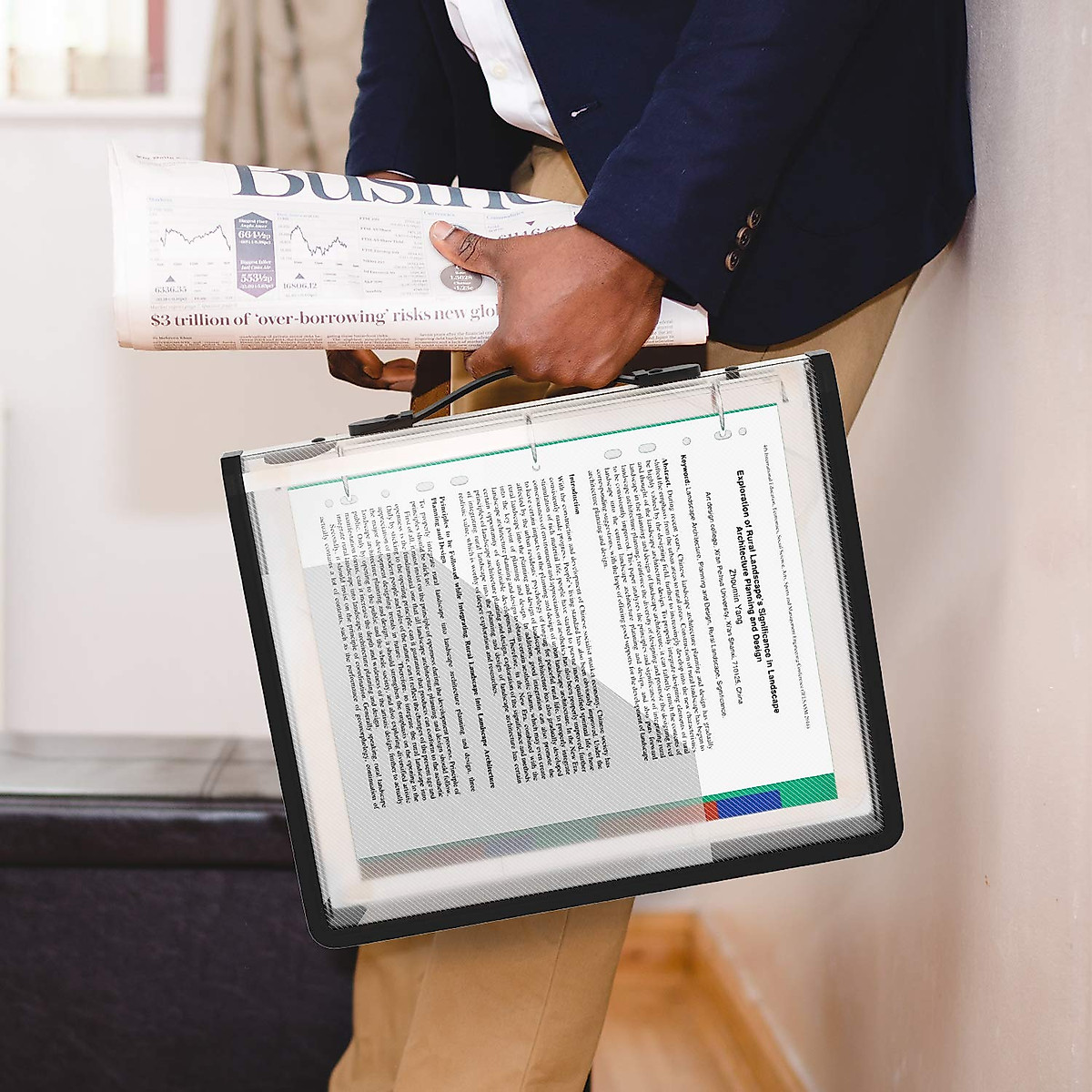 ABC life Zipper Binder with 8 Insertable Plastic Dividers, Document Folder 3 Ring Binder,Retractable Handle, Perfect for School,Project Organization, Holds 300 A4/Letter Size Papers,Black Transparent