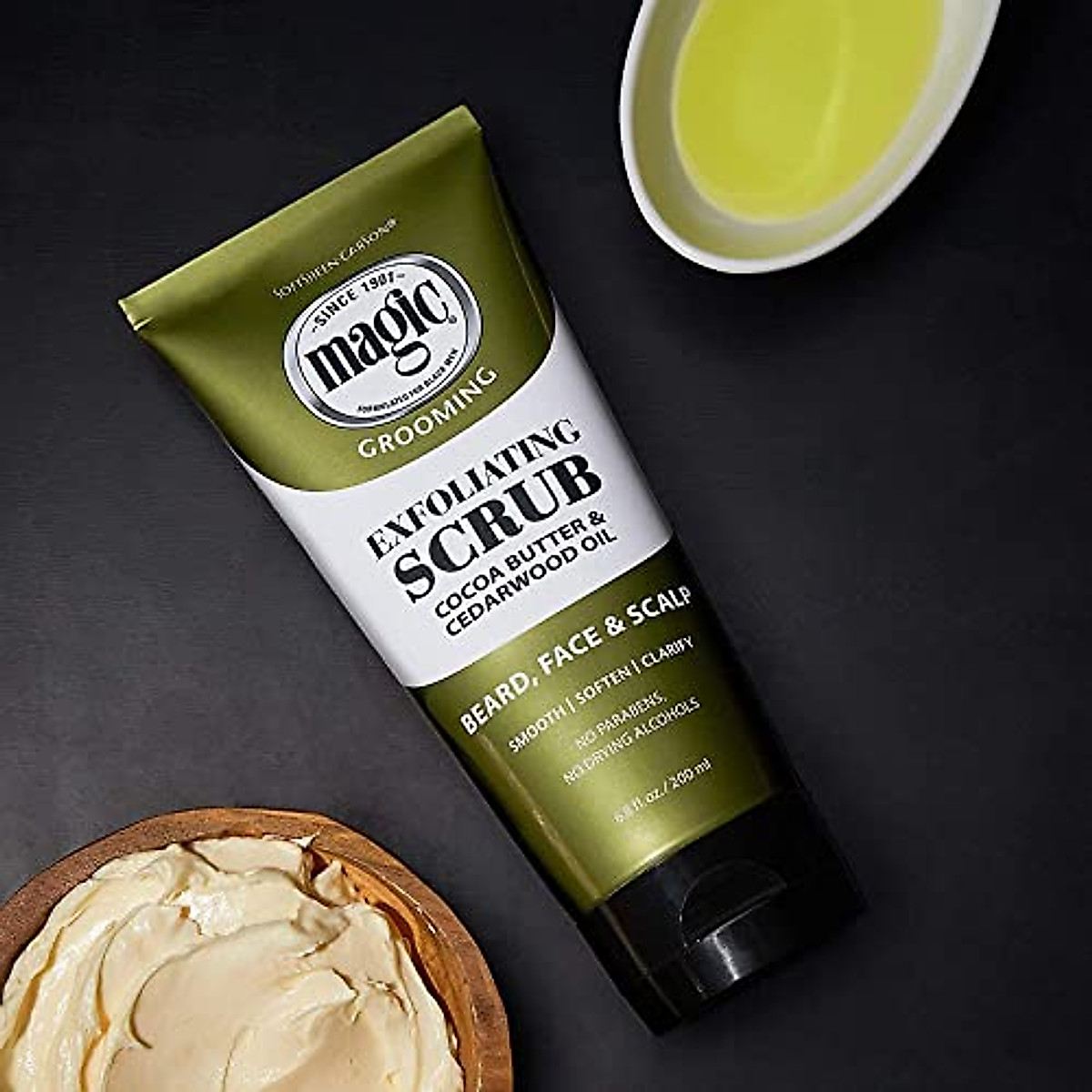 SoftSheen-Carson Magic Men's Grooming Facial Exfoliating Scrub, Softens, Smooths and Clarify, With Cocoa Butter and Cedarwood Oil for Beard, Skin and Scalp, 6.7 fluid ounces