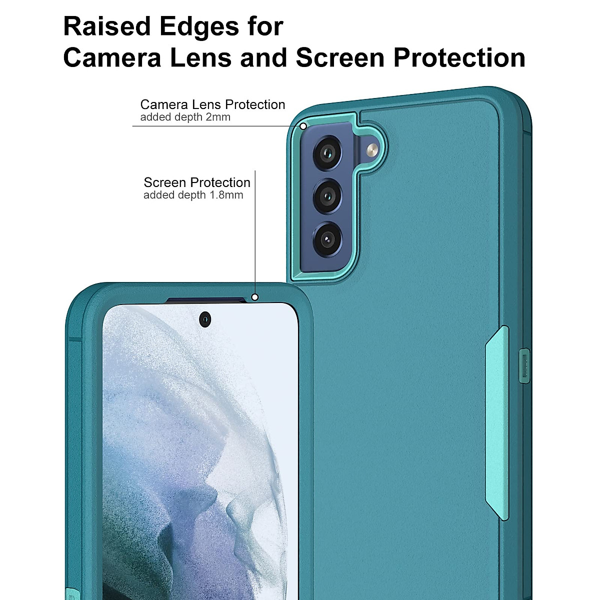 Dahkoiz for Samsung Galaxy S21 FE 5G Case, and Glass Screen Protector, Dust Proof Port Cover, Full Body Protection Durable Rubber Cover Phone Case, Teal