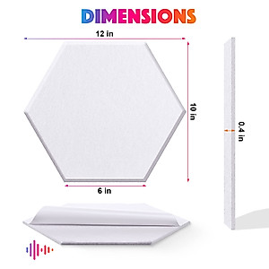 48 Pcs Hexagon Acoustic Panels 12 x 10 x 0.4 Inches High Density Wall Panels Sound Proof Panels Sound Absorbing Panels Sound Proof Padding for Recording Office Home Studio(White)