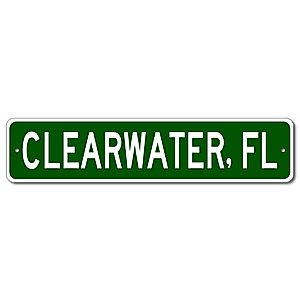 Clearwater, Florida - USA City and State Street Sign - Personalized Metal Street Sign, Man Cave Destination Sign, Perfect Idea, Pub Bar Wall Decor - 4x18 inches