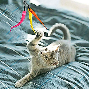 LASOCUHOO Cat Worm Toys, (15 Packs) Interactive Cat Wand Replacement, Cat Wand Refill Attachments for Most Cats Kittens
