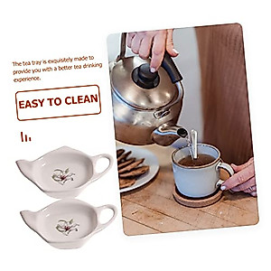 Cabilock 4pcs Ceramic Tea Bag Saucer Coffee Coasters Coffee Decor Gift Containers Ceramic Teabag Coaster Tea Bag Holders Tea Bag Organizer Ceramics White Decorative Teabag Dish Home Supply