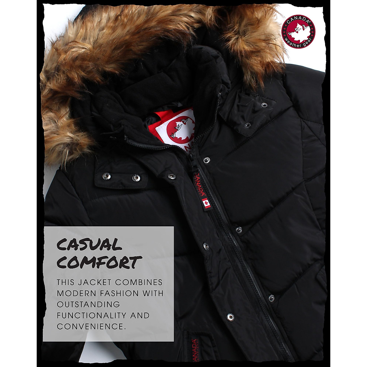CANADA WEATHER GEAR Women's Winter Coat - Quilted Heavyweight Puffer Parka Coat – Plus Sized Jacket for Women (S-3X), Size Large, Black/Natural