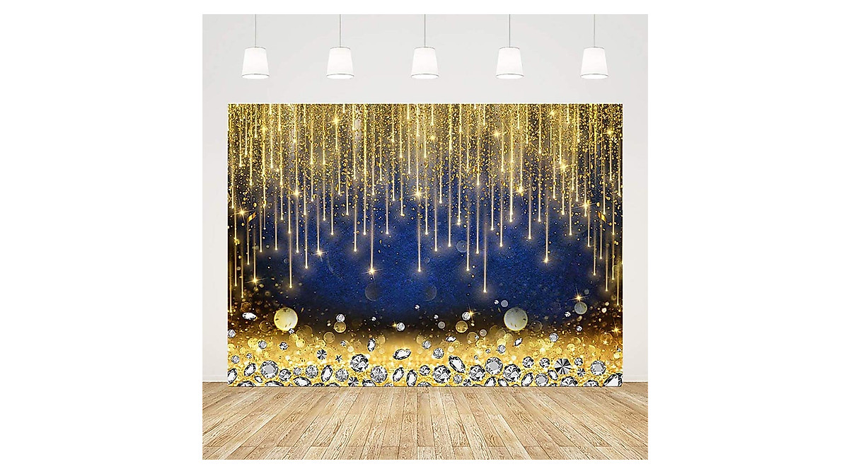 AIBIIN Royal Blue Gold Glitter Backdrop for Events