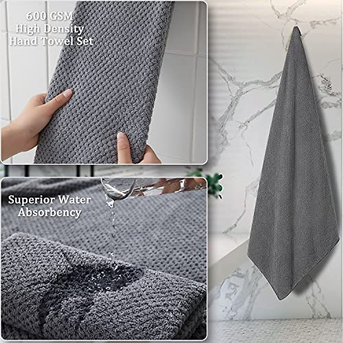 Dark Gray Hand Towels Set 2 Pack-16“x31”,Ultra Soft Microfibers Bathroom Towel Set Highly Absorbent Quick Dry Luxury Premium Towel Lightweight Durable Hand Towel Collection for Hotel Spa Gym Kitchen