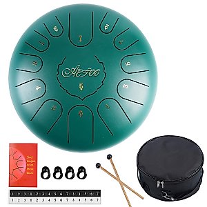 AETOO Steel drum tongue 12 inchs 13 notes C major Percussion instrument Carry bag (Green, 12 inch)