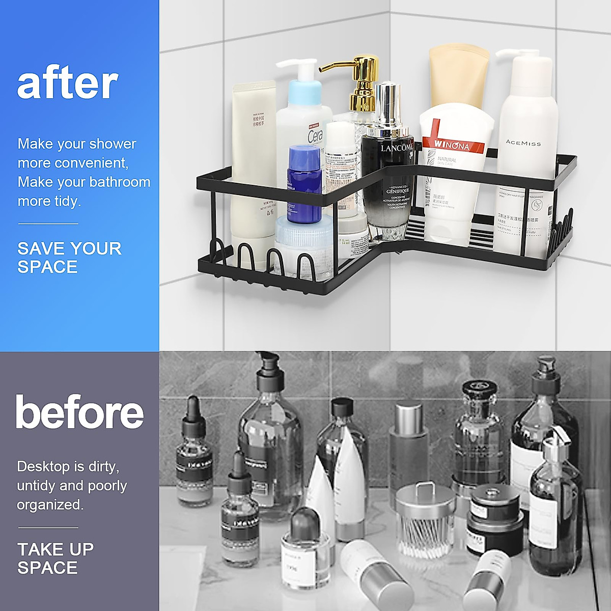 Sevlaz Corner Shower Caddy,Hanging Adhesive Bathroom Shelves, Bathroom Organizers and Storage for Inside Shower, Black Large Capacity Rustproof Shower Accessories for Bathroom & Apartment