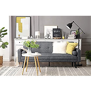 VASAGLE Convertible Couch Sofa Bed, Fabric Upholstered Seat Pad, Sturdy Wooden Frame, Easy Assembly, 69.7 x 32.3 x 32.3 Inches, Gray