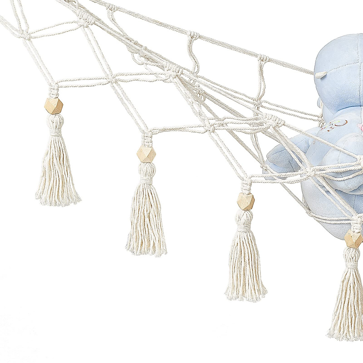 Dahey Stuffed Animal Storage Net Hammock with String Light Hanging Toys Storage Organizer and Macrame Storage Basket for Nursery Kid Playroom Bedroom