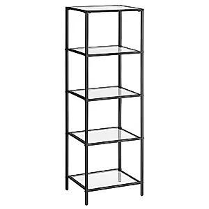 VASAGLE Bookcase, 5-Tier Bookshelf, Slim Shelving Unit for Bedroom, Bathroom, Home Office, Tempered Glass, Steel Frame, Black ULGT029B61