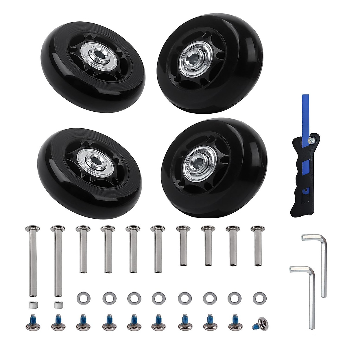FSATNDE Luggage Suitcase Replacement Wheels Set of 4 PU Bearing Wheels-Install Width 0.8in/21mm with 3 Size Axles and Hacksaw for Trolley Bag Drawbar Box Smooth Rolling Repair(60x18mm)