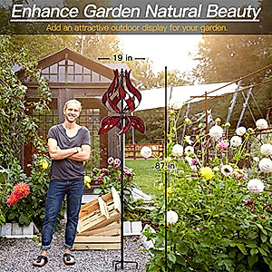 Cyan Oasis Yard Garden Wind Spinners - Large Outdoor Metal Wind Spinners with Stake, Yard Art Lawn Garden Decor (19" W x 87" H)