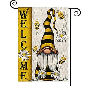 AVOIN colorlife Summer Welcome Bee Gnome Garden Flag Double Sided 12x18 Inch, Holiday Party Yard Outdoor Decoration