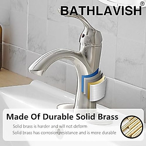 BATHLAVISH Bathroom Faucet Brushed Nickel Single Handle One Hole Vanity Satin Sink with Pop Up Drain Assembly Bath with Overflow Stream Basin Mixer Tap Lavatory Commercial Supply Line