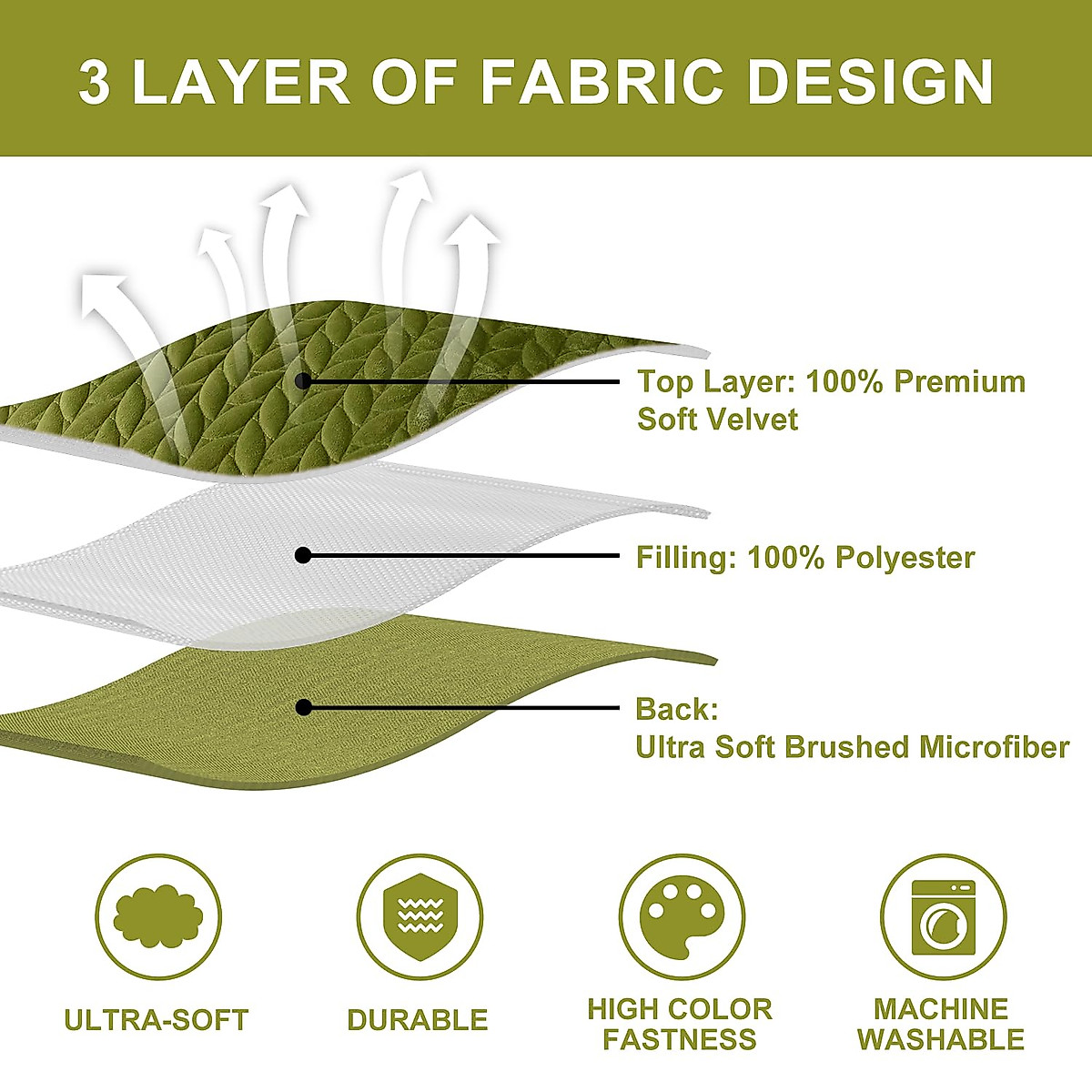 Ivellow Velvet Quilt Queen Size Green Lightweight Velvet Comforter Set Oversized Bedspread Coverlet Full for All Season 3Pcs Luxury Quilted Bedding