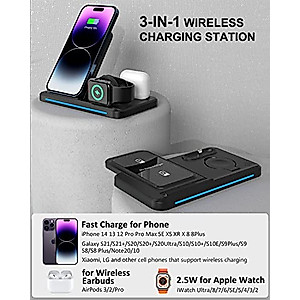 Wireless Charger for iPhone,Charging Station for Apple Multiple Devices,Foldable 3 in 1 Charger for iPhone 14/13/12/11/Pro/Max/XS/Max/XR/XS/X, Apple Watch 8/7/6/SE/5/4/3/2, Airpods Pro/3/2/1