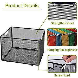 Meshist Mesh Hanging File Folder Box Organizer, Office Metal File Foldable Storage Crate,Letter Size, Black.